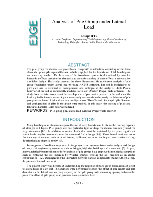 (PDF) Analysis of Pile Group under Lateral Load