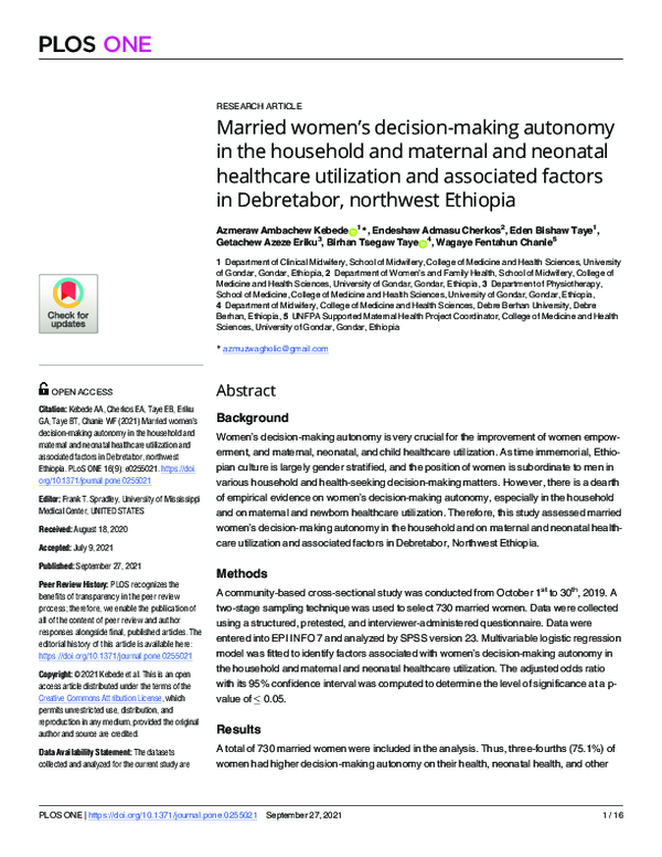 (PDF) Married women’s decision-making autonomy in the household and ...