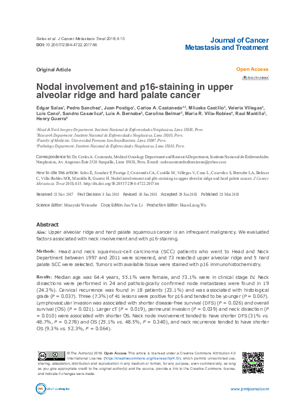 (PDF) Nodal involvement and p16-staining in upper alveolar ridge and ...
