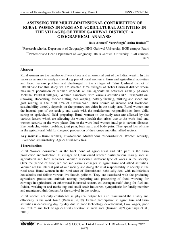 (PDF) ASSESSING THE MULTI-DIMENSIONAL CONTRIBUTION OF RURAL WOMEN IN ...
