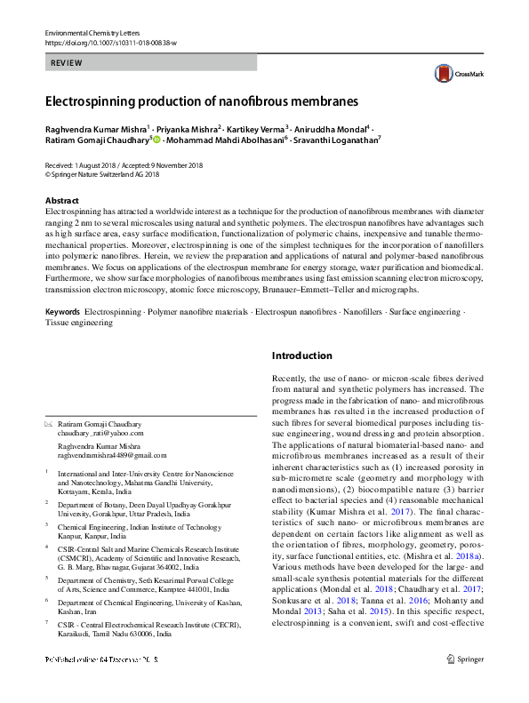 (PDF) Electrospinning production of nanofibrous membranes