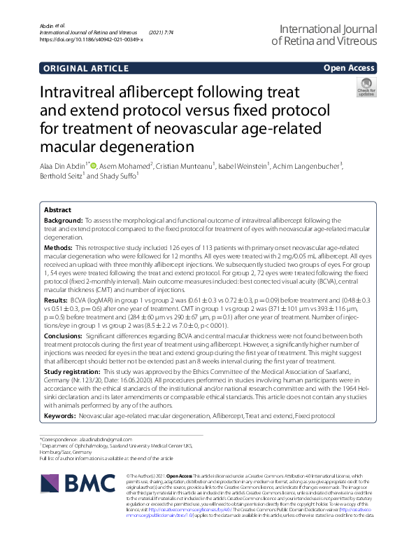 (PDF) Intravitreal aflibercept following treat and extend protocol ...