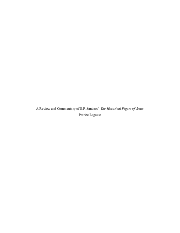 (DOC) A Review and Commentary of E.P. Sanders' "The Historical Figure ...