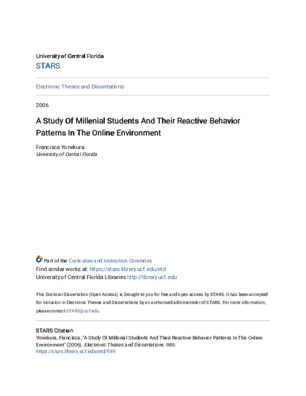 (PDF) A study of millenial students and their reactive behavior patterns in the online environment