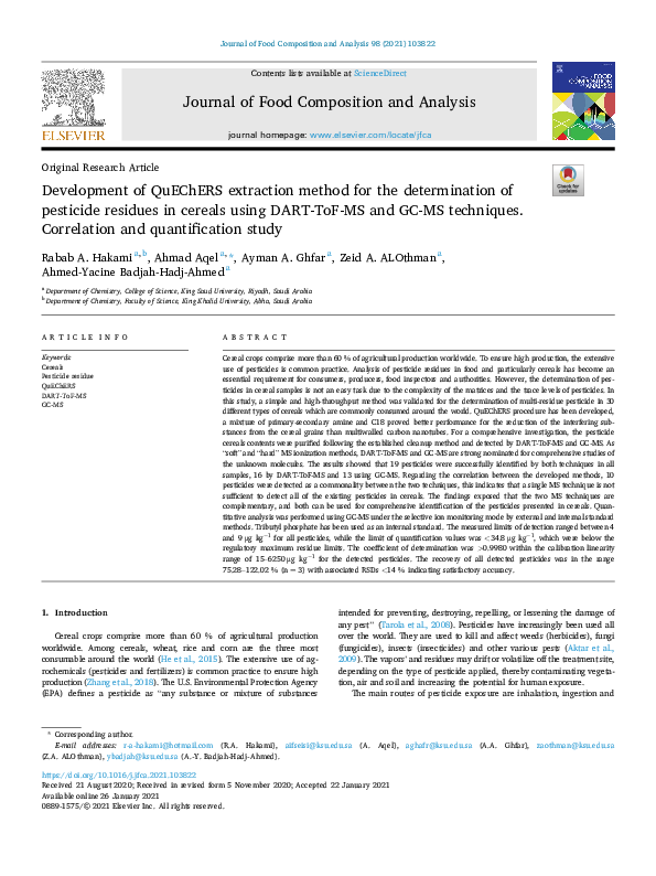 (PDF) Development of QuEChERS extraction method for the determination of pesticide residues in ...
