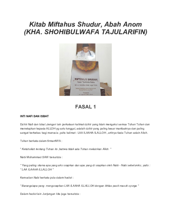 (DOC) Kitab Miftahus Shudur, Abah Anom (KH.A. SHOHIBULWAFA TAJULARIFIN)