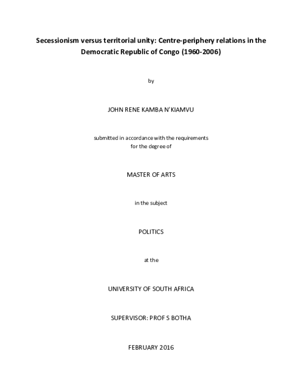 (PDF) Secessionism versus territorial unity : centre-periphery ...