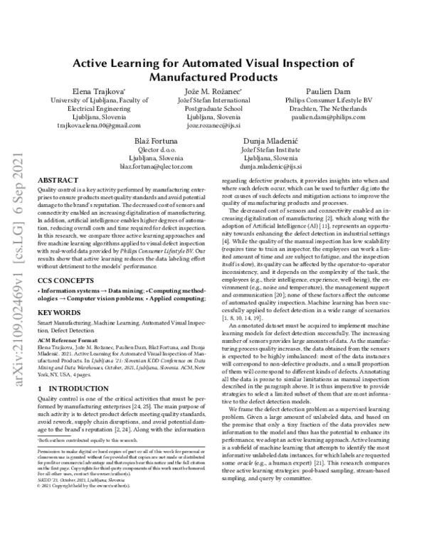 Pdf Active Learning For Automated Visual Inspection Of Manufactured Products