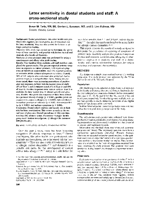 (PDF) Latex sensitivity in dental students and staff: A cross-sectional ...