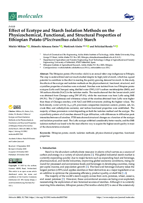 (PDF) Effect of Ecotype and Starch Isolation Methods on the Physicochemical, Functional, and ...