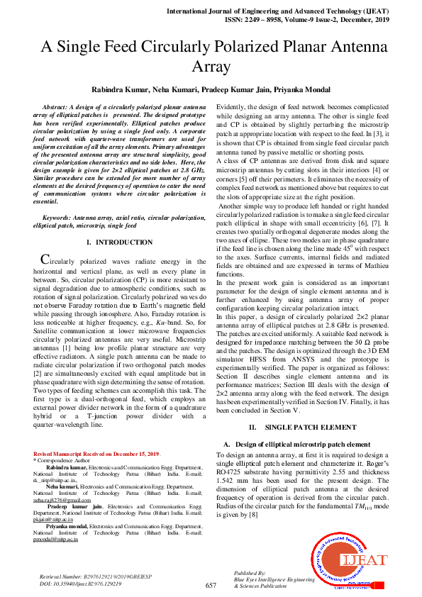 (PDF) A Single Feed Circularly Polarized Planar Antenna Array