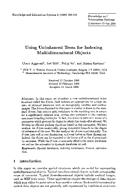 (PDF) Using Unbalanced Trees for Indexing Multidimensional Objects