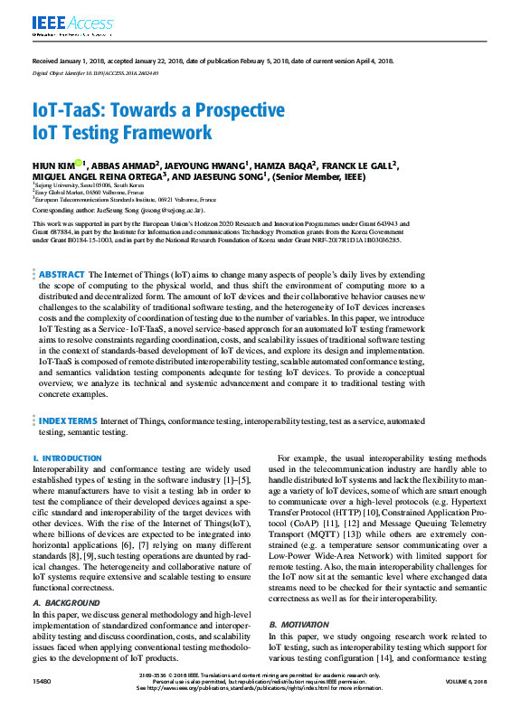 (PDF) IoT-TaaS: Towards a Prospective IoT Testing Framework