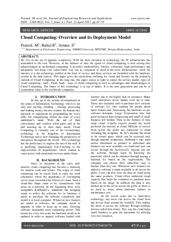 (PDF) Cloud Computing: Overview and its Deployment Model