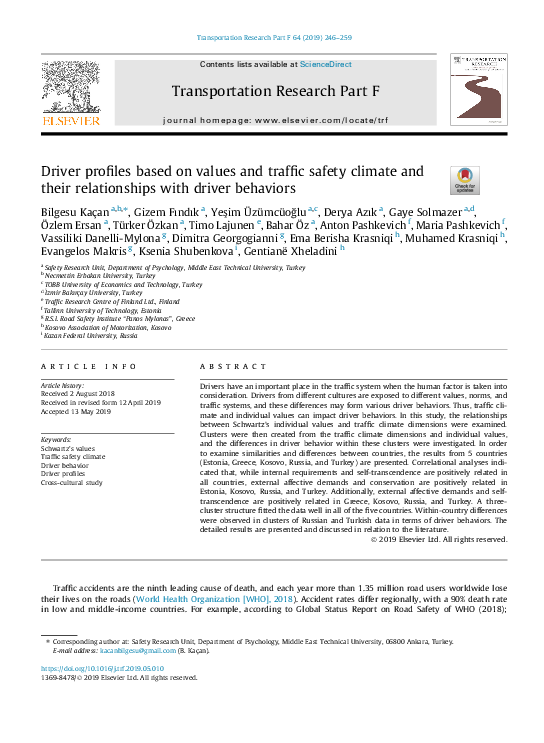(PDF) Driver profiles based on values and traffic safety climate and ...