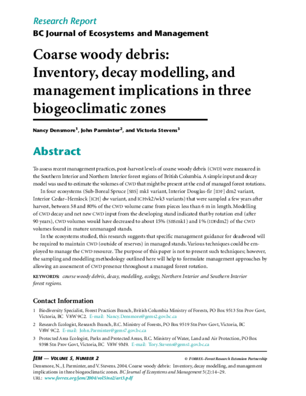(PDF) Coarse woody debris: Inventory, decay modelling, and management ...