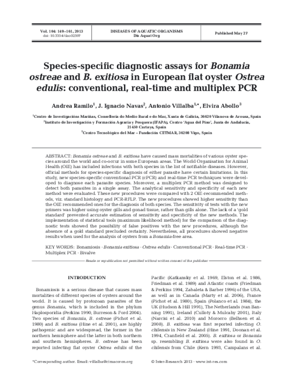 (PDF) Species-specific diagnostic assays for Bonamia ostreae and B ...