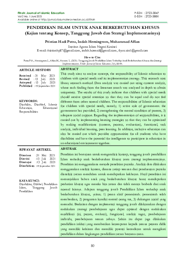 (PDF) Pendidikan Islam untuk Anak Berkebutuhan Khusus (Kajian tentang Konsep, Tanggung Jawab dan ...