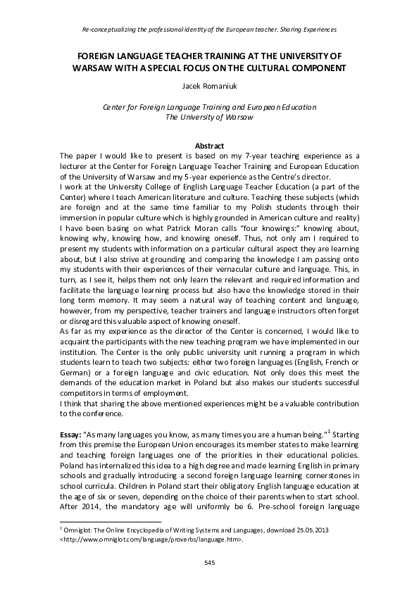 (PDF) Foreign language teacher training at the University of Warsaw ...