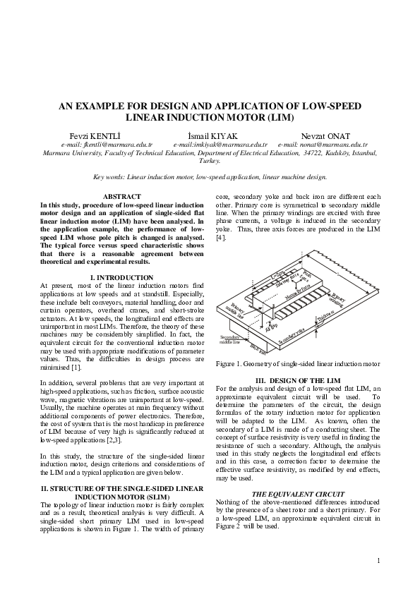(PDF) An Example for Design and Application of Low-Speed Linear ...