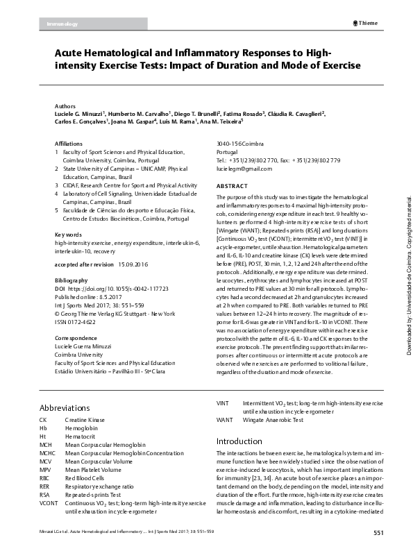 (PDF) Acute Hematological and Inflammatory Responses to High-intensity ...