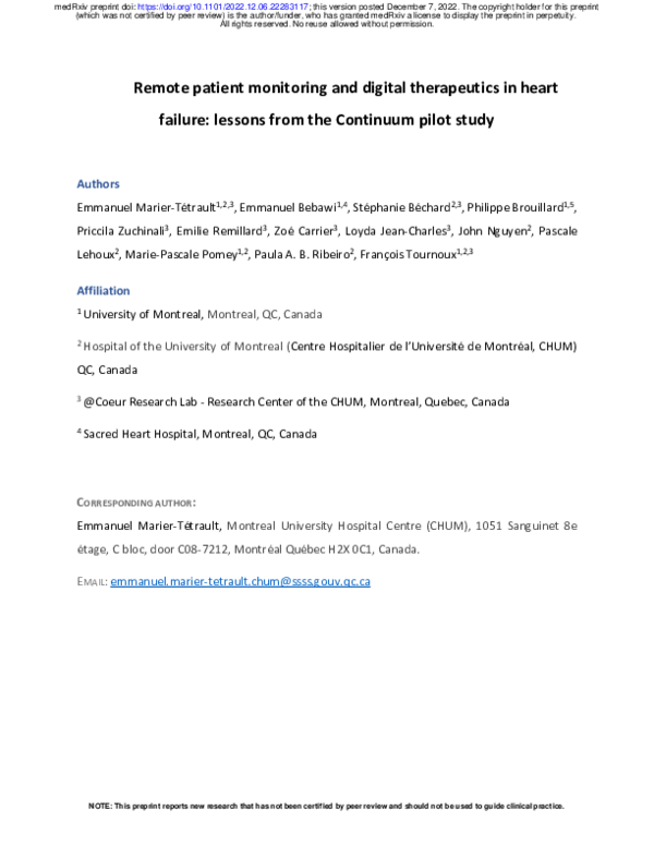 (PDF) Remote patient monitoring and digital therapeutics in heart ...