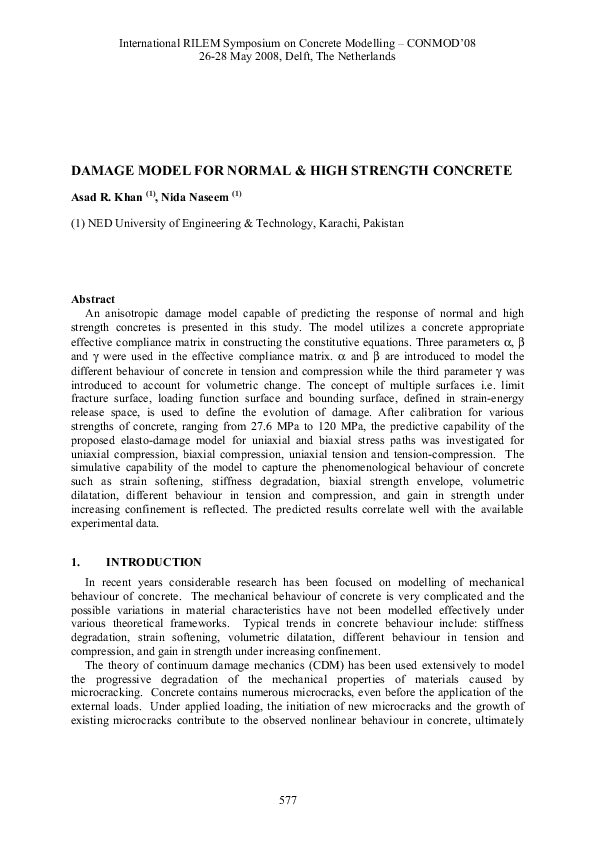 (PDF) Damage Model for Normal & High Strength Concrete