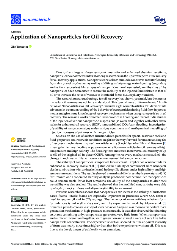(PDF) Application of Nanoparticles for Oil Recovery