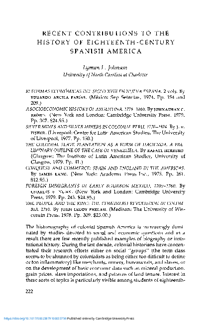 (PDF) Recent Contributions to the History of Eighteenth-Century Spanish ...
