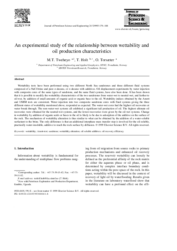 (PDF) An experimental study of the relationship between wettability and ...