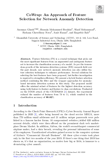 (PDF) CoWrap: An Approach of Feature Selection for Network Anomaly Detection
