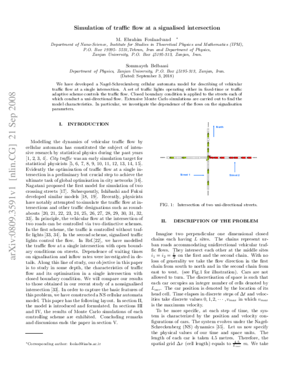 (PDF) Simulation of Traffic Flow at a Signalised Intersection