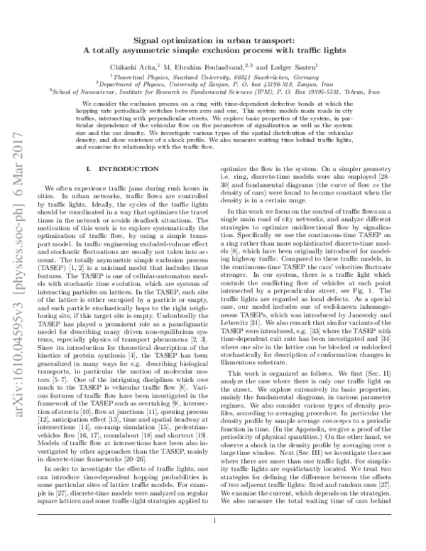 (PDF) Signal optimization in urban transport: A totally asymmetric ...