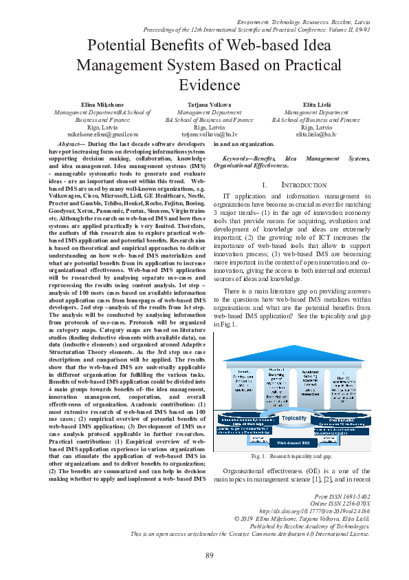 (PDF) Potential Benefits of Web-Based Idea Management System Based on Practical Evidence ...
