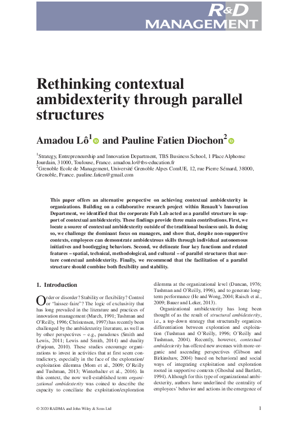 (PDF) Rethinking contextual ambidexterity through parallel structures