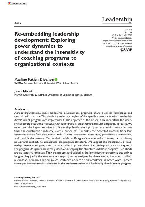 (PDF) Re-embedding leadership development: Exploring power dynamics to understand the ...