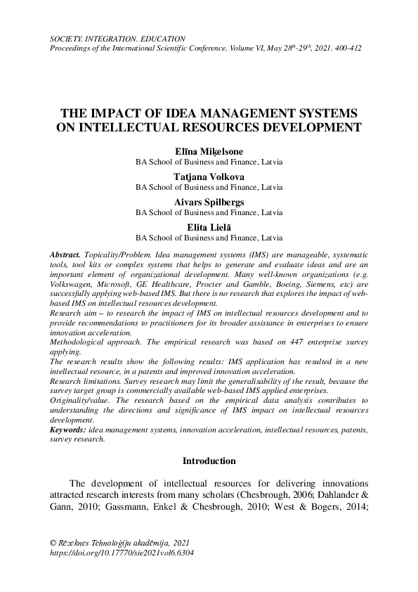 (PDF) The Impact of Idea Management Systems on Intellectual Resources Development
