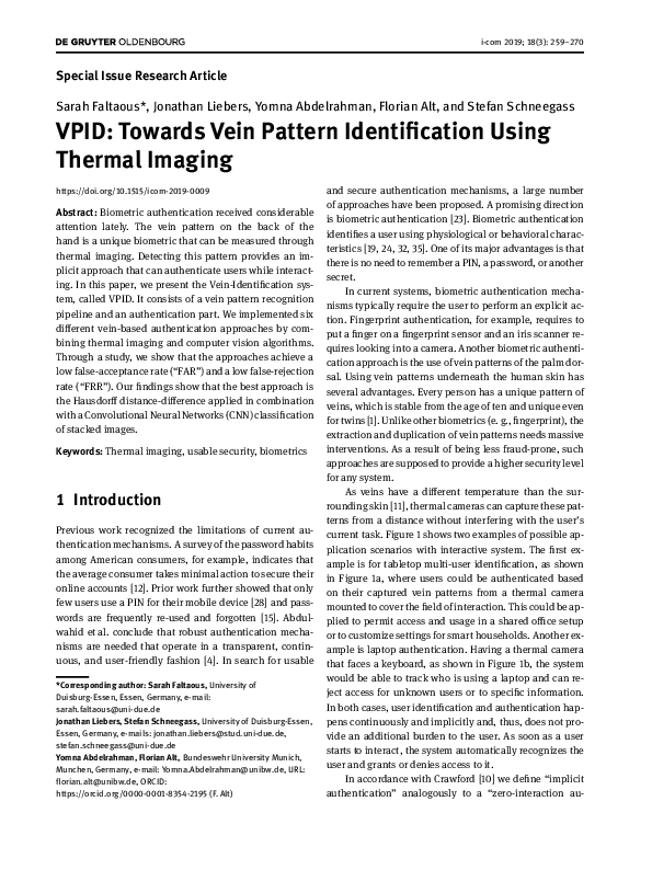 (PDF) VPID: Towards Vein Pattern Identification Using Thermal Imaging