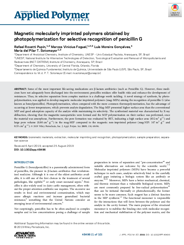 (PDF) Magnetic molecularly imprinted polymers obtained by photopolymerization for selective ...