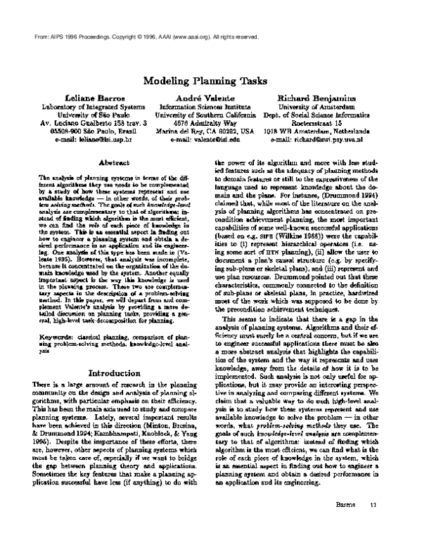 (PDF) Modeling planning tasks