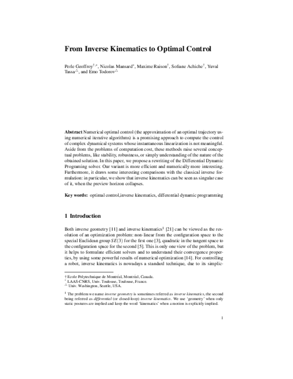 (PDF) From Inverse Kinematics to Optimal Control