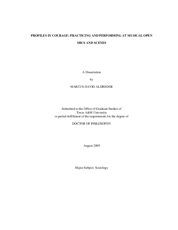 (PDF) Profiles in Courage: Practicing and Performing at Musical Open ...