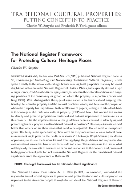 (PDF) The National Register Framework for Protecting Cultural Heritage ...