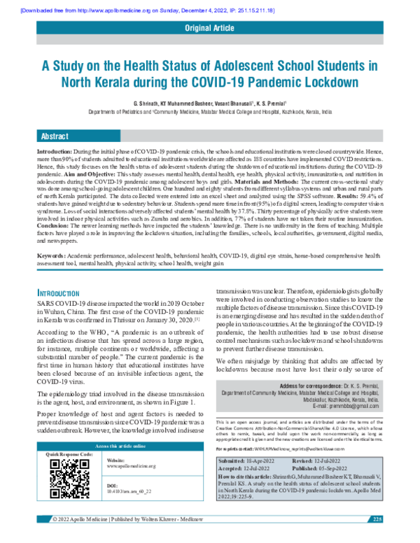 (PDF) A Study on the Health Status of Adolescent School Students in ...