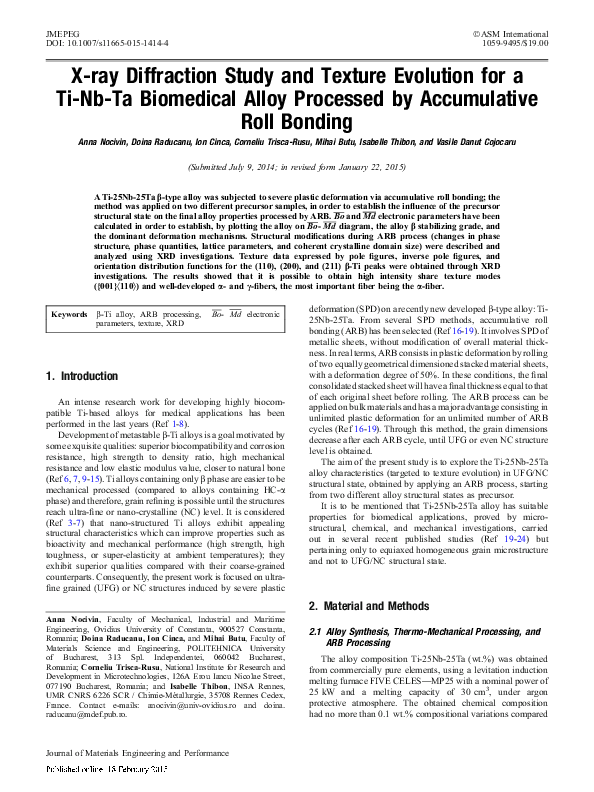 (PDF) X-ray Diffraction Study and Texture Evolution for a Ti-Nb-Ta Biomedical Alloy Processed by ...