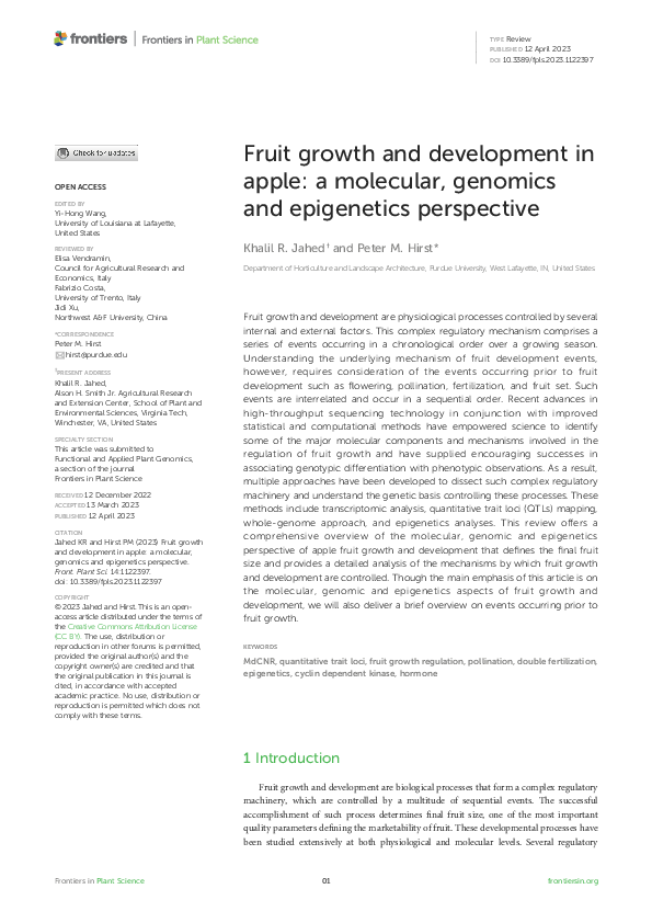 (PDF) Fruit growth and development in apple: a molecular, genomics and ...
