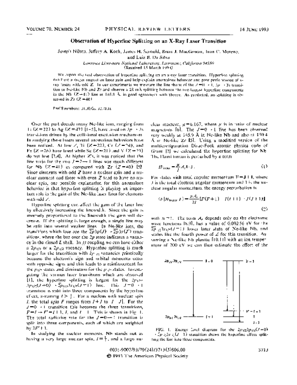 (PDF) Observation of hyperfine splitting on an x-ray laser transition