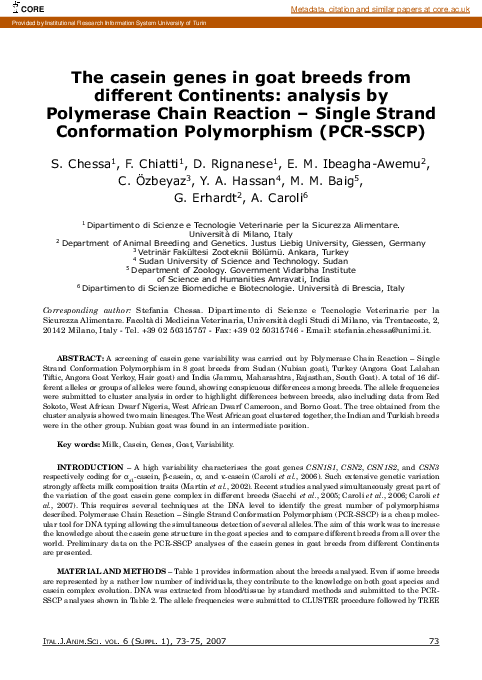 (PDF) The casein genes in goat breeds from different Continents: analysis by Polymerase Chain ...