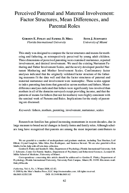 (PDF) Perceived Paternal and Maternal Involvement: Factor Structures ...