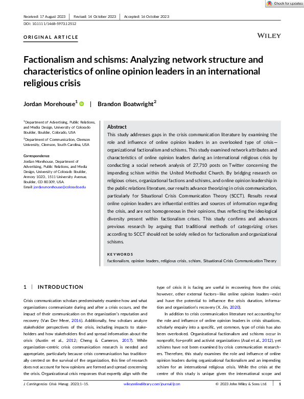 (PDF) Factionalism and schisms: Analyzing network structure and ...